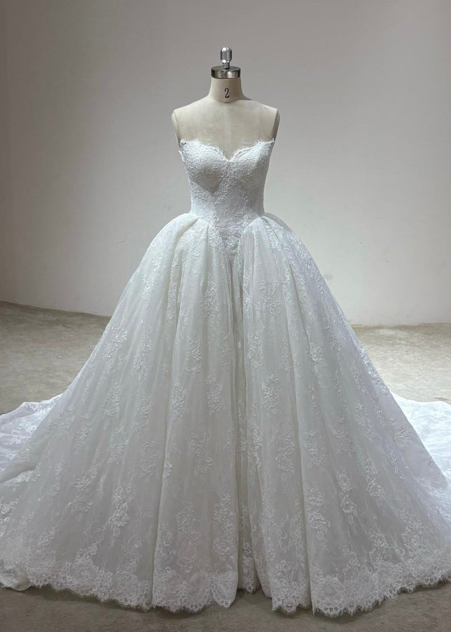 Custom Lace Ball Gown Wedding Dress with Chapel Train
